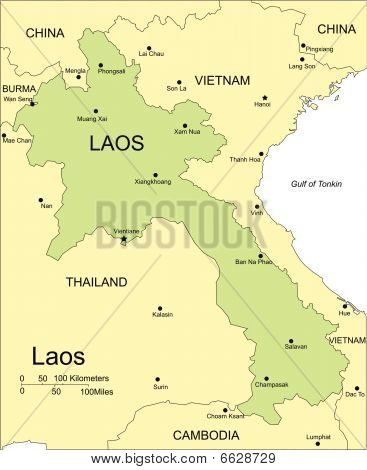 Stock Photo of Laos, Major Cities and Capital and Surrounding Countries ...